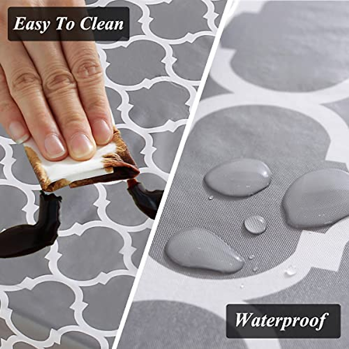 Vinyl Tablecloth Rectangle with Flannel Backing, 100% Waterproof & Oil Proof Plastic Tablecloth, Heavy Duty Table Cover for Dining Table, Indoor & Outdoor Use(Rectangle, 52" x 70" (4-6 Seats), gray)