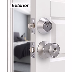 Lanwandeng 3 Sets Keyed Alike Entry Door Knobs and Single Cylinder Deadbolt Lock Combo Set Security for Entrance and Front Door, All Keyed Same Door Lock with Classic Satin Nickel Finish