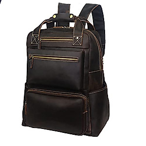 Leather Backpack for Men,Travel Backpack Men Laptop Backpack Trolley Sleeve,Rucksack Men Fits 15.6 Inch Notebook,Brown (Classic Black)