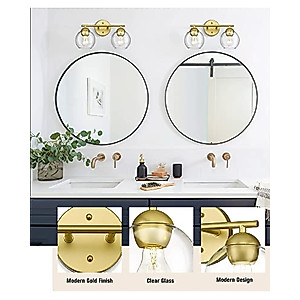 Emak 2-Light Gold Bathroom Light Fixtures Over Mirror, Globe Bathroom Vanity Light with Clear Glass Shades and Gold Finish, VL114-GD-2