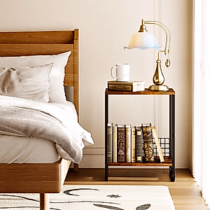 Emfogo Record Player Stand, 2 Tier Record Player Table Turntable Stand with Vinyl Record Album Storage, Retro Nightstand Small End Table for Living Room Bedroom Office(Rustic Brown)