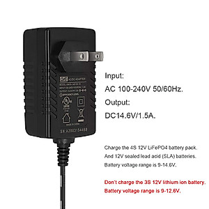 TalentCell AC/DC 14.4 14.6V/1.5A LiFePO4 Battery Charger with Dual Alligator Clips Connector for 4S 12V Rechargeable Lithium Iron Phosphate Battery Pack