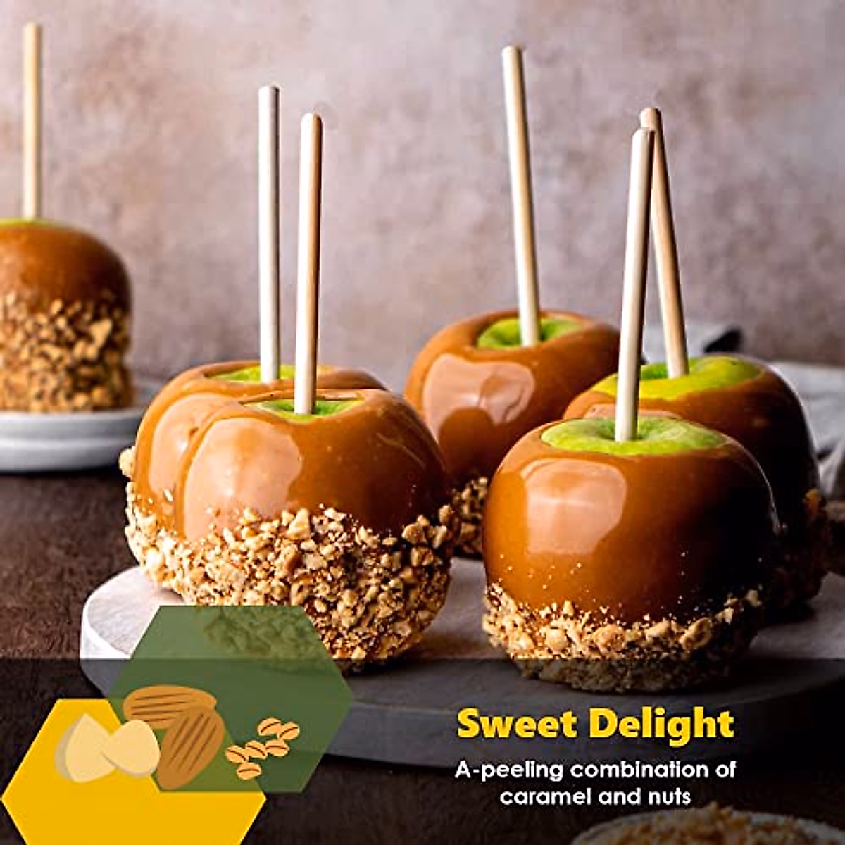 Jdox 120 pcs Premium 5.5 Inch Candy Apple Sticks - 5mm Thick Natural Semi Point Bamboo Sticks for BBQ, Caramel Bamboo Skewers for Corn Dog, Cookie, Lollipop, Kabob, Grill