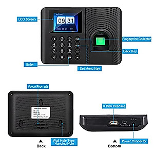 JIAN BOLAND Fingerprint Time Clock, Time Clocks for Employees Small Business, Clock in and Out Machine for Employees with Fingerprint, PIN No Monthly Fees with 8G U-Disk