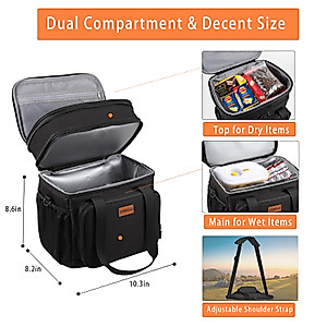 GLENKEY Expandable Large Insulated Lunch Box, Heavy Duty Lunch Cooler Bag Durable Leakproof Lunch Pail for Men Women Adults Work Shift Outdoor Picnic Camping Road Trip, 24 Can, Black