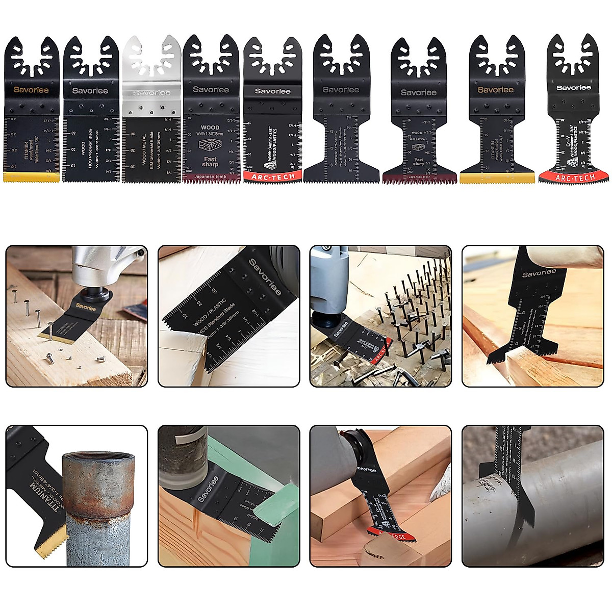 Savoriee 30PCS Oscillating Saw Blades, Universal Titanium Multitool Blades for Wood Plastics Metal, Quick Release Multi Tool Kits Fit Bosch Ryobi Milwaukee Rockwell Fein Makita