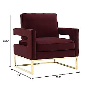 TOV Furniture The Avery Collection Modern Style Living Room Den Leather Upholstered Armchair with Gold Legs, Maroon