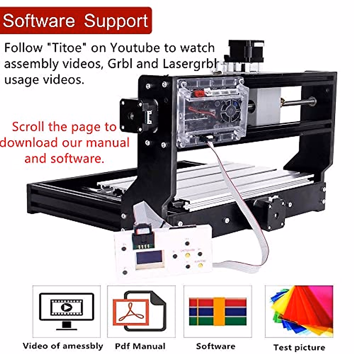 2 in 1 5500mW Engraver CNC 3018 Pro Engraving Machine, GRBLControl PCB PVC Wood Router CNC 3 Axis Milling Machine with Offline Controller and ER11 and 5mm Extension Rod