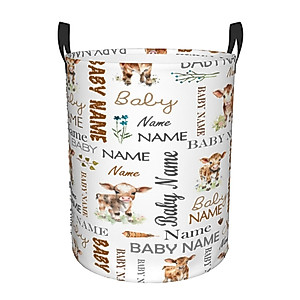 Custom Cow Baby Hamper for Nursery Name Personalized Kids Laundry Basket Baby Room Decor Clothes Hamper Box for Boys Girls Laundry Hamper Collapsible Storage Basket with Handles