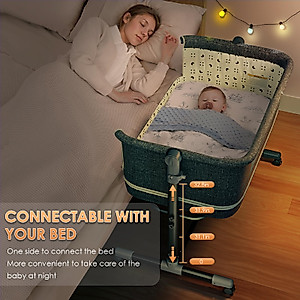 Ixdregan 3 in 1 Baby Bassinet - Baby Bedside Bassinet with Wheels and Mosquito Net, Included Storage Bag & Adjustable Height, Upgrade Thickened Cushion Baby Bedside Crib for Newborn Infant (Grey)