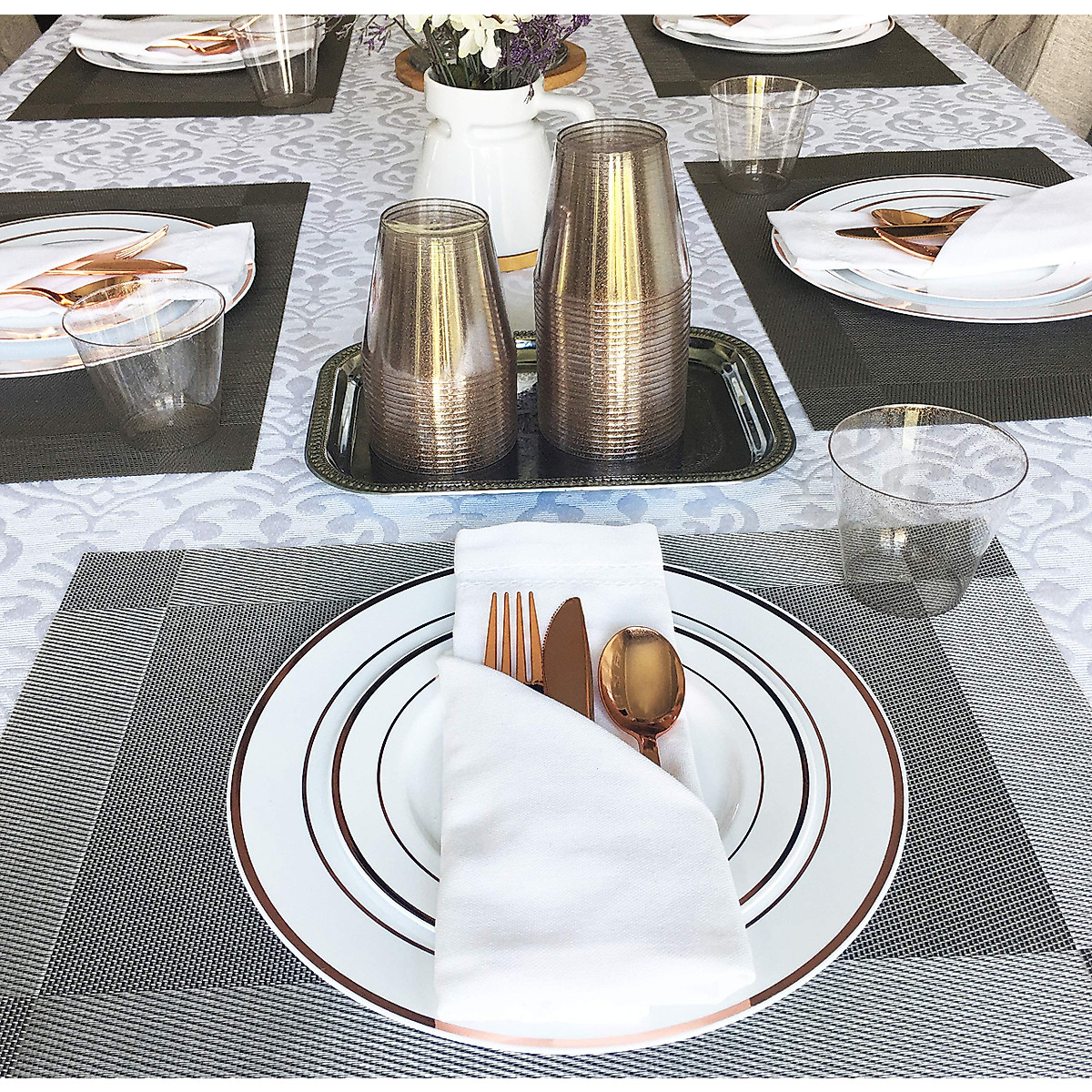 JL Prime 100 Rose Gold Glitter Plastic Cups - 9 Oz Reusable and Recyclable - Elegant Rose Gold Glitter Tumblers for Weddings, Anniversaries, Showers, Parties - Small Drinking Cups