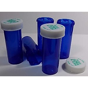 Plastic Prescription Cobalt Blue Vials/Bottles 100 Pack w/Caps Larger 16 Dram Size-Pharmaceutical Grad