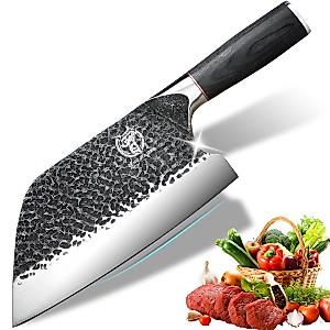 Authentic Serbian Chefs Knife - 7.5'' Full Tang Cleaver Knife - Razor Sharp High Carbon Steel - Rivet Pakka wood Handle for Kitchen fine cut