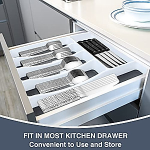 Hammered Silverware Set with Organizer, 49 Piece Stainless Steel Flatware Set for 8, Eating Utensil Sets with Steak knives, Cutlery Tableware Service Include Fork Knife Spoon Set, Mirror Polished