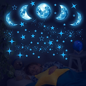 Glow in The Dark Stars for Ceiling, Starry Sky Stars and Moon Wall Decals, Space Solar System Galaxy Planets Wall Decors, Perfect Gifts for Kids Nursery Bedroom Living Room, Birthday Party Christmas