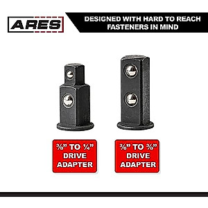 ARES 15007 - Offset Extension Wrench - Includes 1/4-Inch & 3/8-Inch Square Drive Adapters - 0 Degree Swing Arc for Access to Confined Fasteners - For Use with Impact & Pneumatic Wrenches