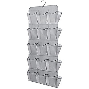 MISSLO 30 Large Pockets Dual Sided Hanging Shoe Organizer for Closet with Rotating Hanger Hanging Shoe Shelves, Grey