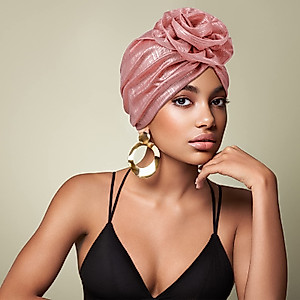 Hanaive 6 Pieces Women African Turban Flower Knot Headwrap Colorful African Hats Wrap Caps Bonnet Elastic Head Wraps for Black Women Friends