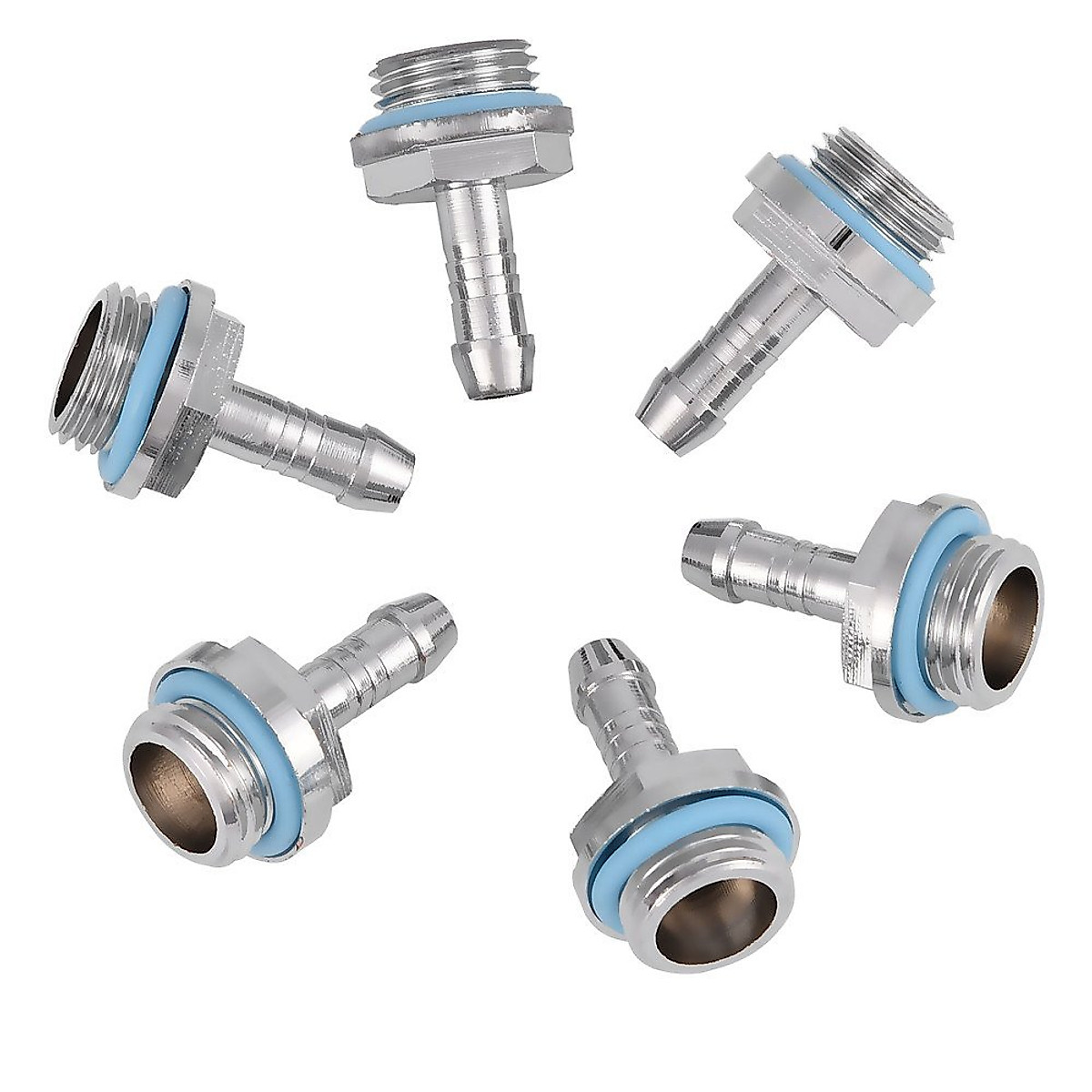 6Pcs G1/4" Barb Fitting Adapter, OD 6mm PC Water Cooling Barb Fitting Two-Touch G1/4 Thread Soft Tube Hose Barb Fitting Connector Barb Fitting for PC Water Cooling Tube System(7.5mm)