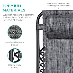 Best Choice Products Set of 2 Adjustable Steel Mesh Zero Gravity Lounge Chair Recliners w/Pillows and Cup Holder Trays, Gray