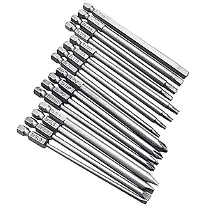 Yakamoz 16Pcs 4-in-1 Multi Long Magnetic Screwdriver Bit Set with 1/4" Hex Shank Drill Screw Driver Bits Power Tools Kit (Hex Head Allen Wrench, Torx Security, Cross Phillips & Flat Head Slotted Tip)