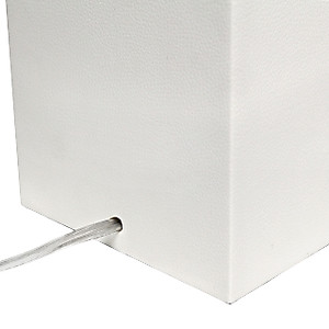 Elegant Designs LT1053-WHT Modern Leather Table Lamp with USB and White Fabric Shade, White