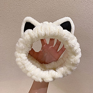 Hofar Cat Face Wash Headband Hairband with Cat Ears Coral Fleece Cartoon Cute Creative Hair Accessories