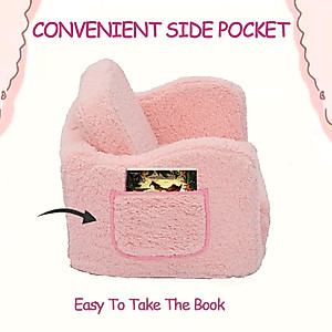 VINYUSE Toddler Couch, 2-in-1 Kids Toddler Soft Sherpa Couch, Convertible Sofa to Lounger, Fold Out Sofa Chair for Girls and Boys, Pink, M