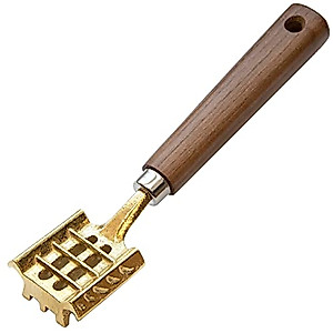 RANSHOU Fish Scaler Remover No Mess Heavy Duty Double Wing Blade, Japanese Professional Fish Scale Scraper Tool, Wood Handle, Brass Gold, Made in JAPAN