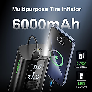 Tire Inflator Portable Air Compressor, AMPBANK AT003 Auto Air Pump for Car Tires, Tire Inflator 150PSI with 6000mAh Battery, Pressure Gauge & LED Screen, Air Compressor for Car, Motorcycle, Bike, Ball