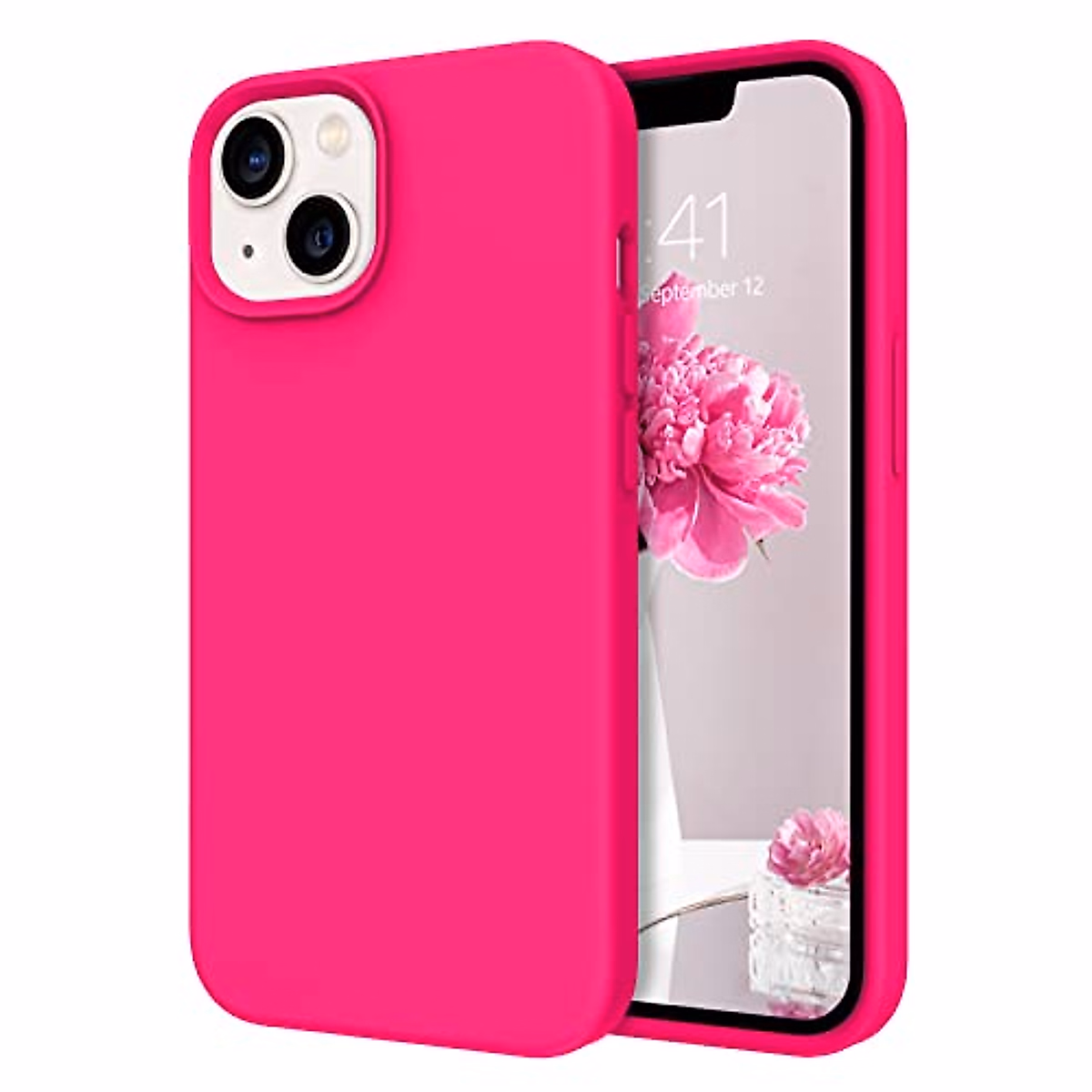 DOMAVER iPhone 13 Mini Case, Phone Case iPhone 13 Mini Silicone Soft Gel Rubber Cover Shockproof Protective Women Girls- Hot Pink