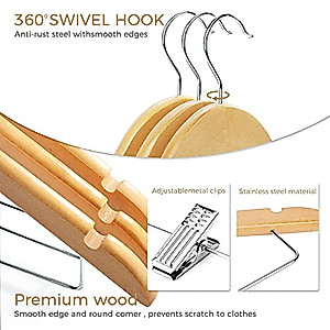 cozymood Wooden Hangers with Clips 12 Pack Premium Wooden Coat Hangers for Closet Durable Natural Wooden Pants Hangers with Clips Heavy Duty Hangers for Pants, Suits, Skirts, Jeans, Shirts, Shorts