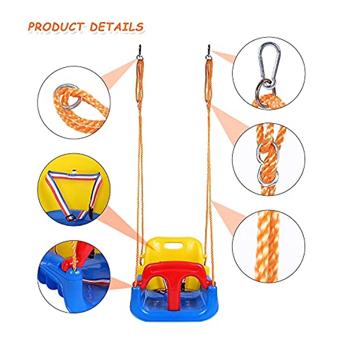 RedSwing 4 in 1 Baby Swing Seat with Tray, Toddler Swing, Anti-Flip Snug and Secure Detachable Infants to Teens Kids Swing Seat for Outdoor Playground