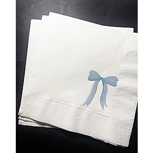 Generic Blue Bow Bridal Shower Blue Bow Baby Shower - Cocktail, Napkins Set of 25, White