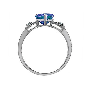 Tommaso Design Genuine Mystic Topaz Heart Shape Engagement Promise Ring 10 kt White Gold Size 6