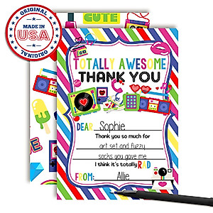 Amanda Creation Totally Awesome 80's Themed Birthday Party Thank You Notes, Ten 4" x 5.5" Fill-In the Blank Cards with 10 White Envelopes
