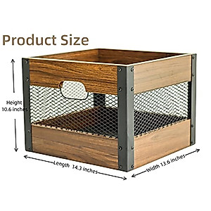 CRAZYWOOD Vinyl Record Storage Case, Wooden LP Record Storage Case, Magazine and Newspaper Storage Basket 13.6"(L)*14.3"(W)*10.6"(H) Inches Wooden Storage Basket