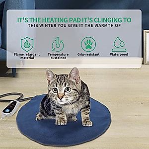 RC SLL Cat Heating Pad,Heated Cat Bed Indoor Electric Warming Cat Bed,Upgraded Adjustable Controller,Waterproof Kitten Heating Pad with Chew Resistant Steel Cord(PVC,Round-Ø15.5inch)