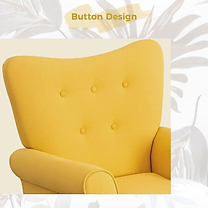 MELLCOM Mid Century Wingback Arm Chair,Modern Upholstered Fabric High Back Accent Chair with Wood Legs,Upholstered Single Sofa Club Chair for Living Room, Bedroom, Home Office, Yellow