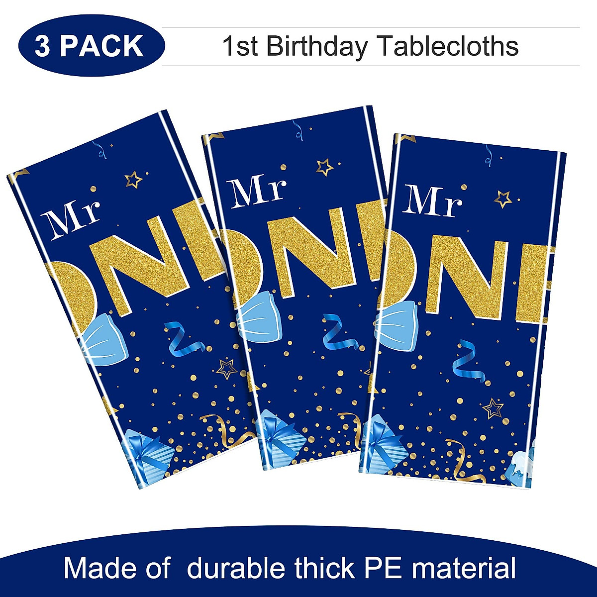 Tiamon 3 Pieces Boy 1st Birthday Party Tablecloths Party Supplies Little Man Table Cover for Baby Boy Baby Shower Decorations(Royal Blue)