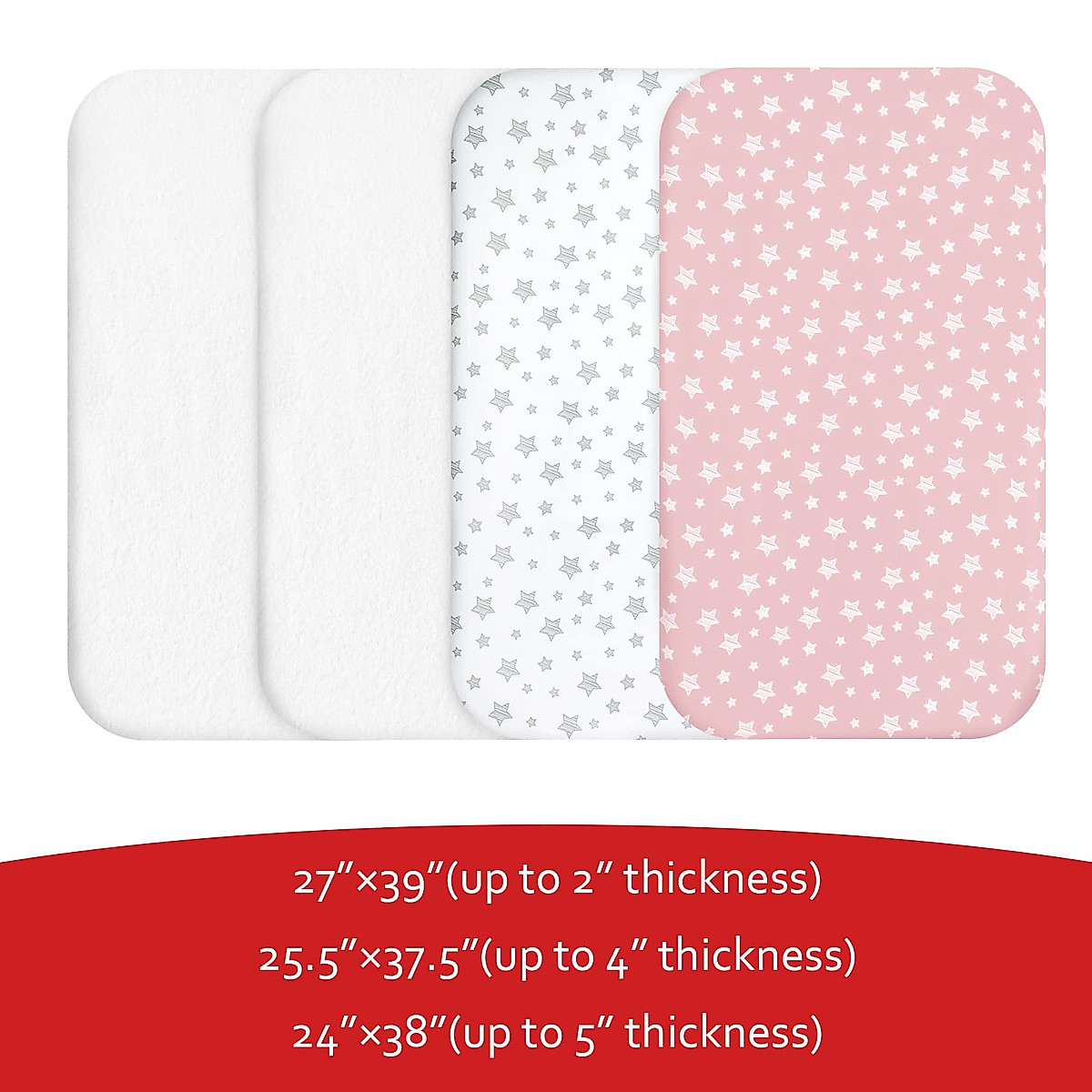 Pack and Play Sheets & Waterproof Terry Pack N Play Mattress Protector Pad Cover 4 Pack, Viscose Made from Bamboo Pack N Play Sheets Set, Grey & Pink