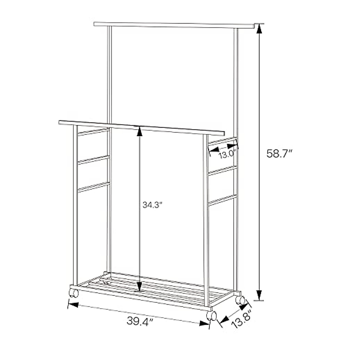 MoNiBloom Double Rod Clothing Garment Rack with Bottom Shelves, Bamboo Clothes Rack on Wheels Rolling Clothing Rack with Pants Rack Hanging Clothes, Natural