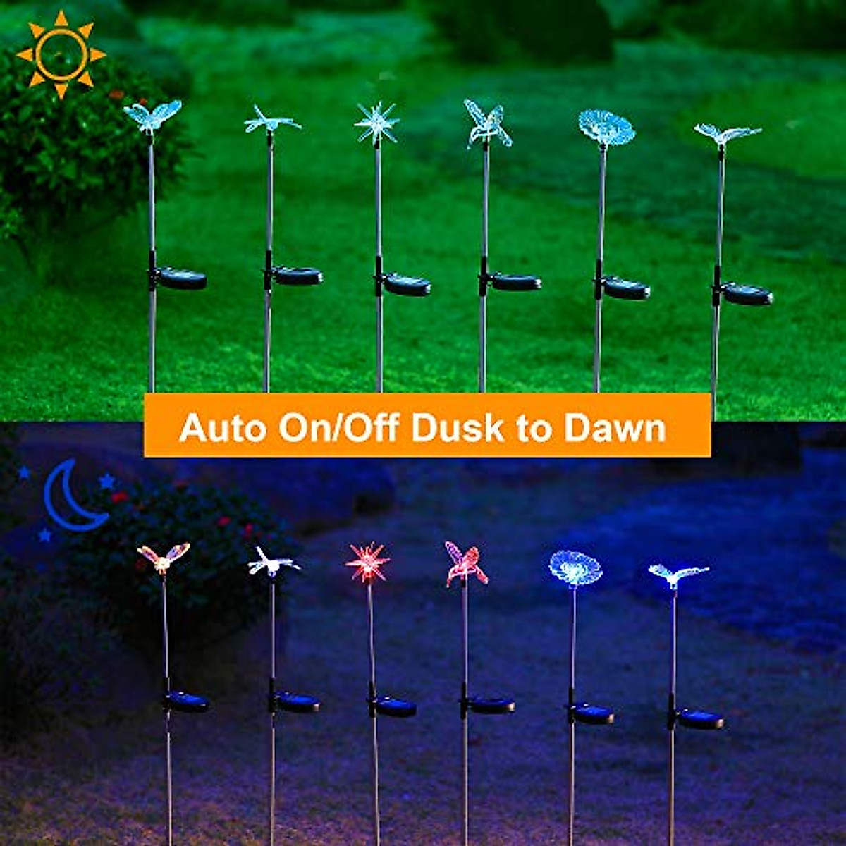 MAGGIFT 6 Pack Outdoor Solar Figurine Lights, Solar Powered Garden Stake Light, Color Changing LED Landscape Lighting, Sparkling Star Flower Hummingbird Butterfly Dragonfly Bee for Patio Yard Pathway