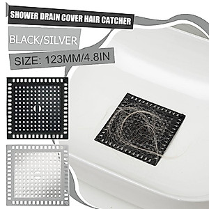 Shower Drain Cover Hair Catcher, Shower Drain Hair Catcher, Black Matte Square Drain Cover for Catching Hair, Suitable for Bathroom Floors, Balconies, Bathtubs, Kitchen Drains