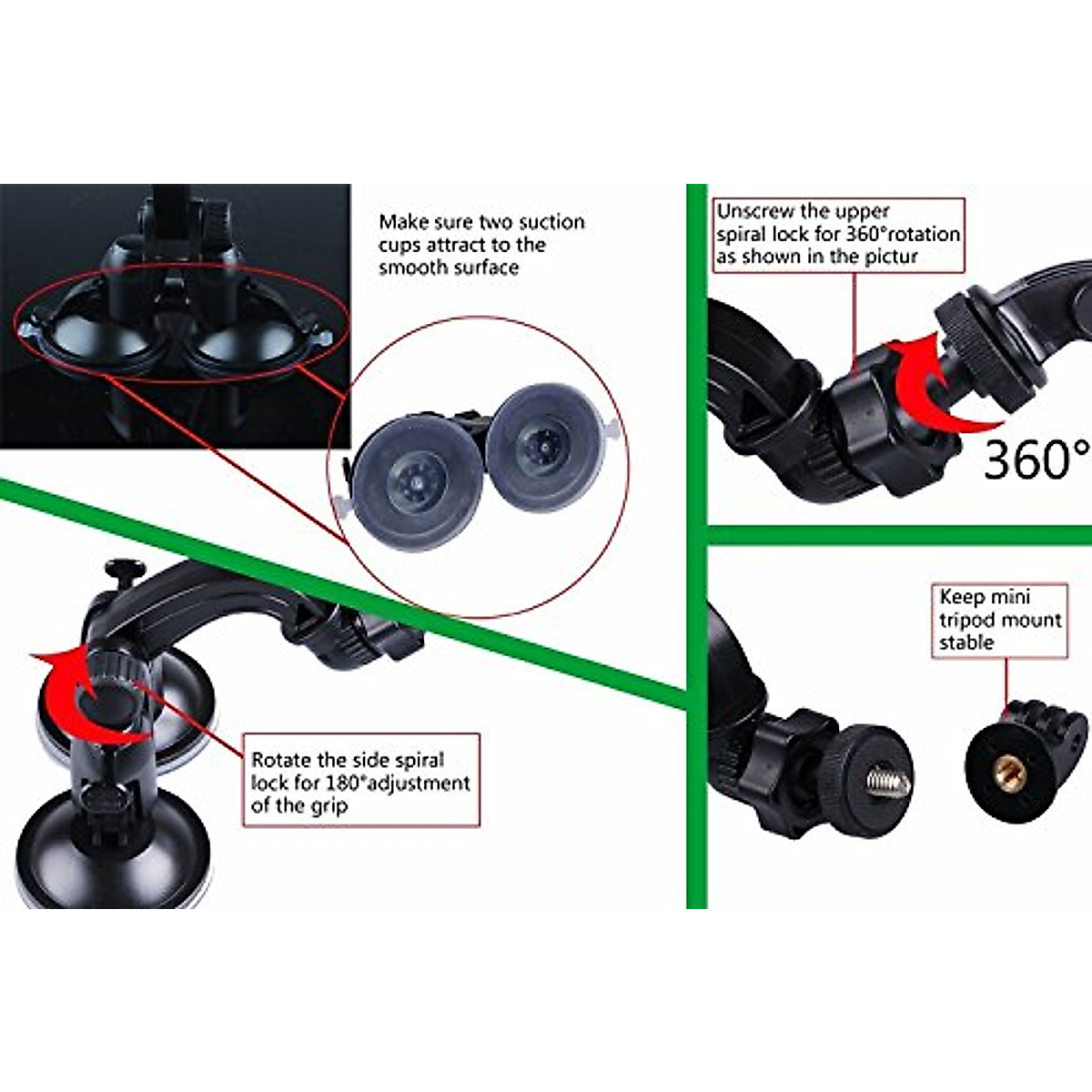 Smatree Double Suction Cup Mount, Car Mount Compatible for Gopro Hero 11/10/9/8/7/Max/6/5/4/3+/3, AKASO, DJI OSMO Action Camera, Greater Suction Power（Updated Version）