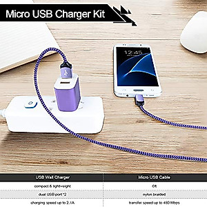 USB Charging Block, Charger Plug+6ft Micro USB Cable Android Fast Charger Compatible with Samsung Galaxy S7 S6 Edge J8 J6 J5 J4 J3 J2 J7 V/Sky Pro/Crown/Star/Refine, LG Stylus 3/Stylo 3 2, Kindle fire