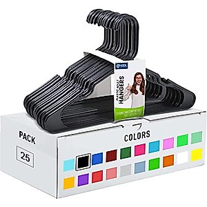 Kool Products Plastic Hangers - Tubular Clothes Hangers - Clothing Hangers - Heavy Duty Plastic Hangers Organize Adult Clothes Clever Design Reduce Creases Damages and Slips - Black Hangers - 25 Pack