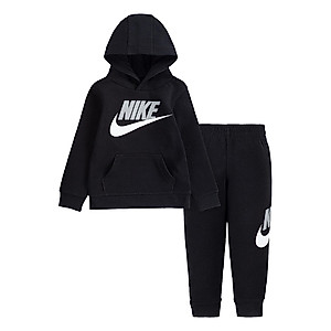 Nike Boy's Club HBR Pullover Joggers Set (Little Kids) Black/Light Gray 7 Little Kid