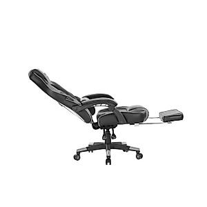 KILLABEE Massage Gaming Chair High Back PU Leather PC Racing Computer Desk Office Swivel Recliner with Retractable Footrest and Adjustable Lumbar Support, Gray/Black