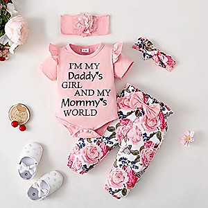 SUNNY PIGGY Infant Girl Clothes Short Ruffle Sleeve Romper Onesis 3 Month Baby Girls’ Clothing Floral Cotton Pant Sets 6 Month Girl Clothes Pink